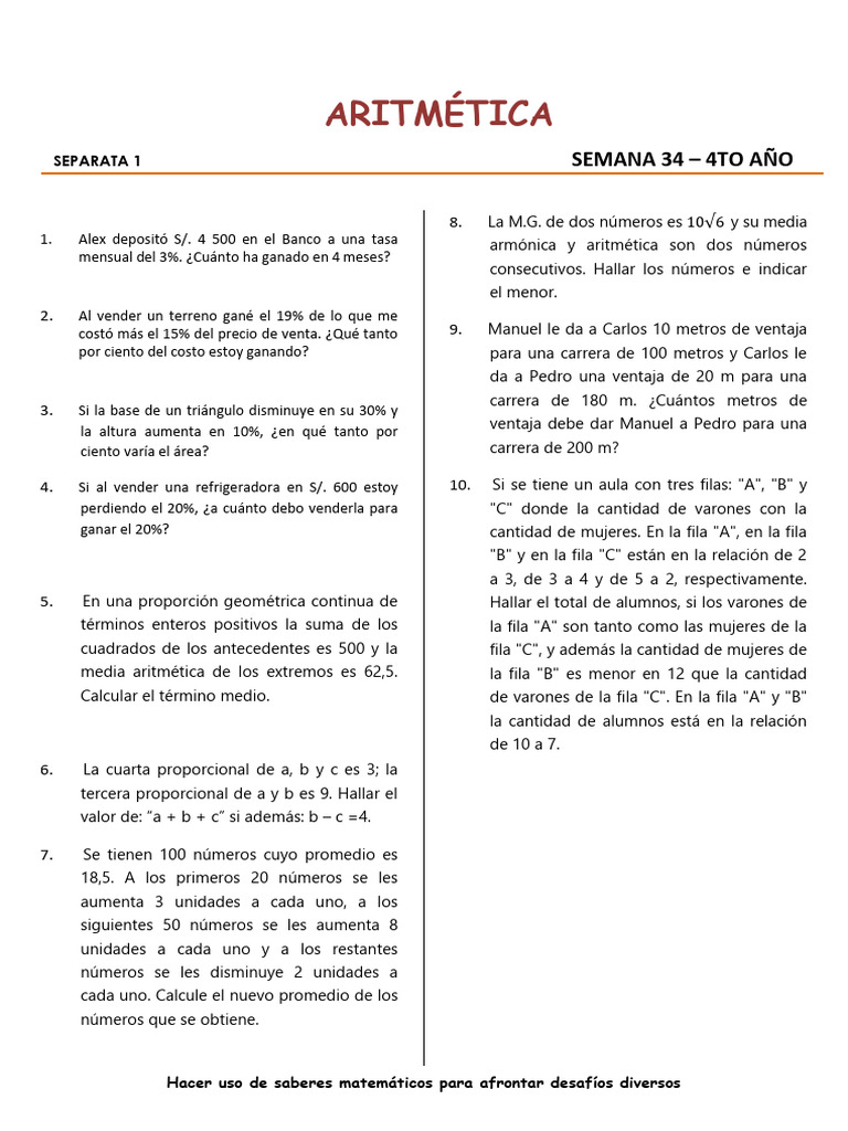4to Año Separata 1 Sem 34 2022 | PDF