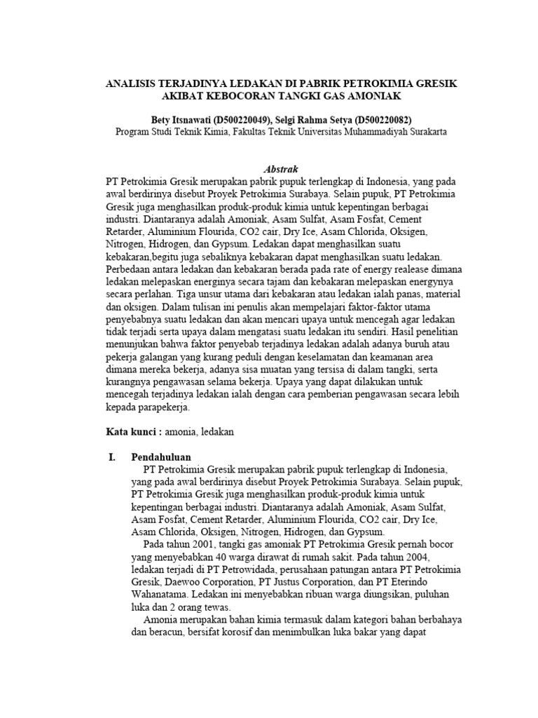 Analisis Terjadinya Ledakan Di Pabrik Petrokimia Gresik | PDF
