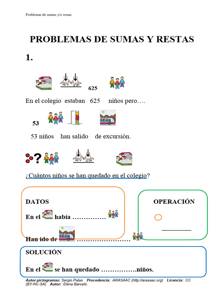Problemas de Sumas y Restas Pictogramas | PDF