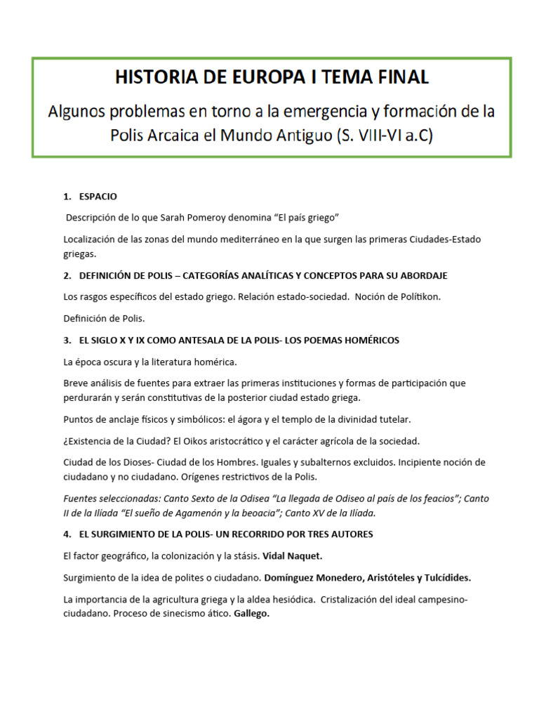 Esquema Examen Final Europa I | PDF Esquema Examen Final Europa I | PDF