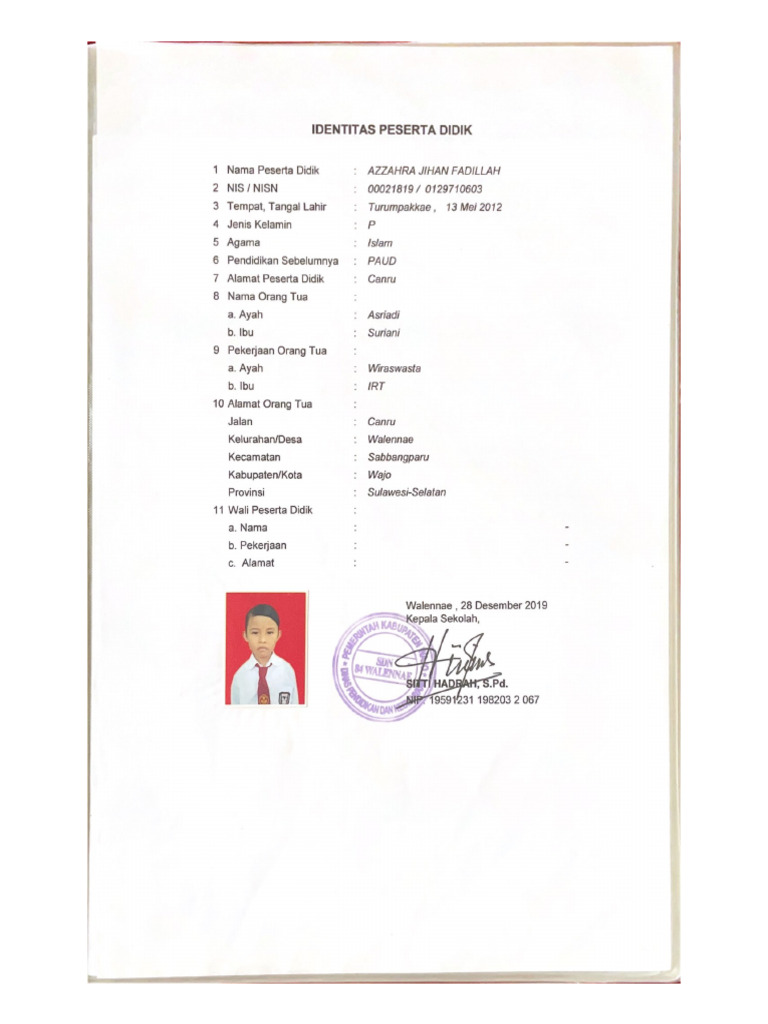 Identitas Peserta Didik | PDF