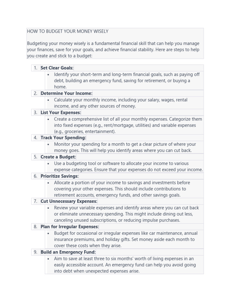 How To Budget Your Money Wisely | PDF | Debt | Expense