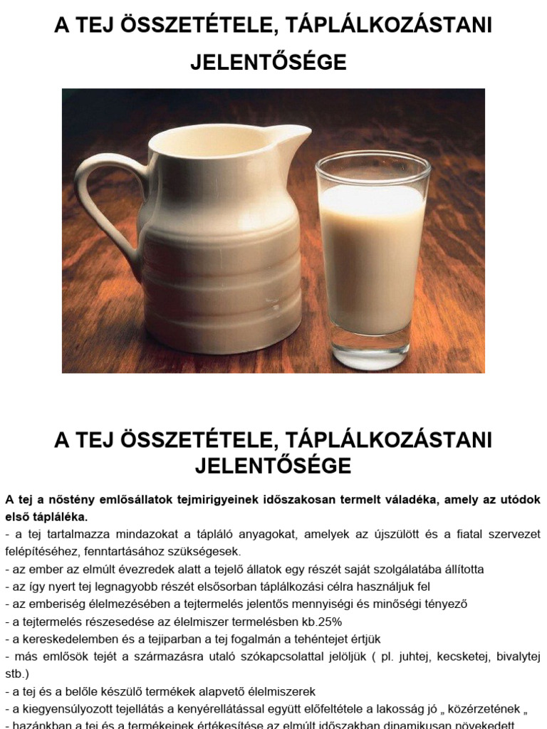 A TEJ KÉMIAI ÖSSZETÉTELE, TÁPLÁLKOZÁSTANI JELENTŐSÉGE | PDF