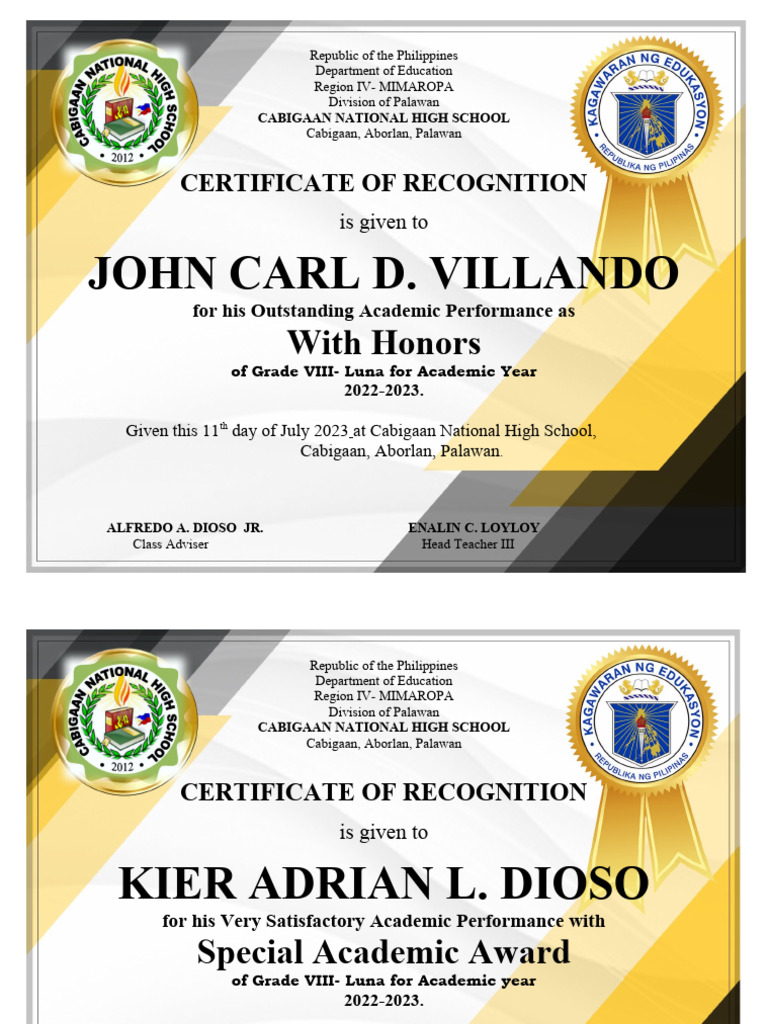 Award Certificates by Sir Tristan Asis | PDF | Southeast Asia ...