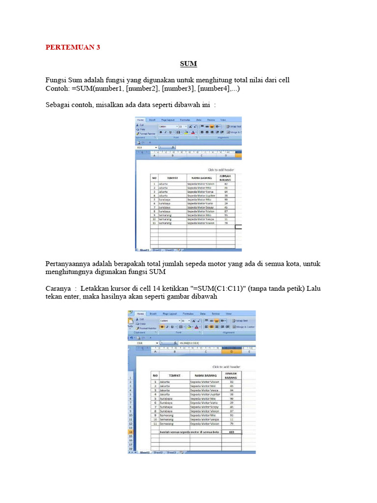 Fungsi SUM, COUNT, dan AVERAGE Excel | PDF | Metode & Bahan Ajar | Komputer