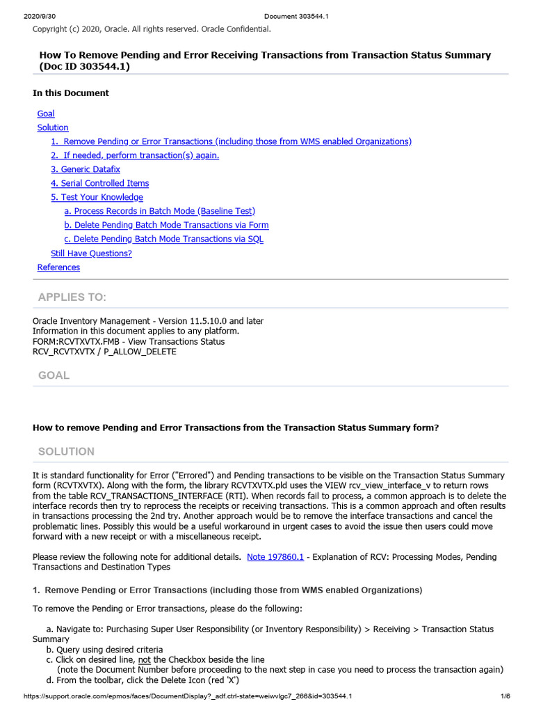 How To Remove Pending and Error Receiving Transactions From Transaction Status Summary | PDF ...
