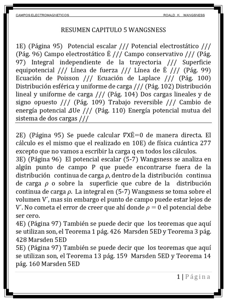 Resumen Capitulo 5 Wangsness | PDF | Energía potencial | Objetos matemáticos