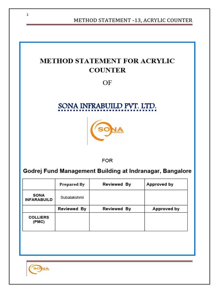 13.Method Statement - Acrylic counter-GFM | PDF | Countertop | Paint