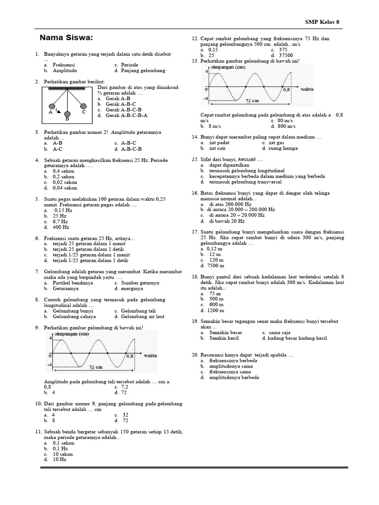 Latihan Soal Getaran Dan Gelombang Kelas 8 PDF | PDF