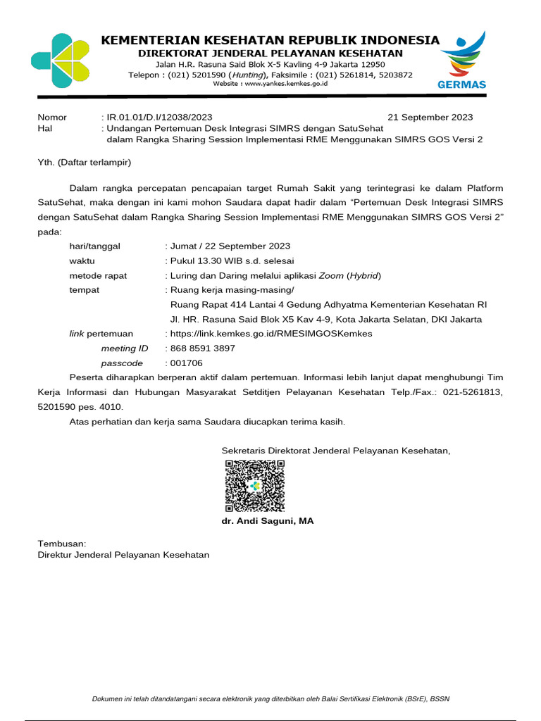 Undangan Pertemuan Sharing Session Implementasi RME Menggunakan SIMRS ...