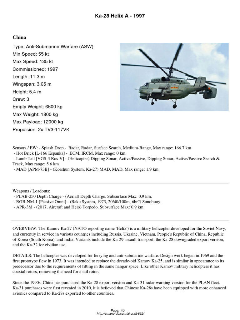 Ka-28 Helix A | Download Free PDF | Aviation | Aircraft