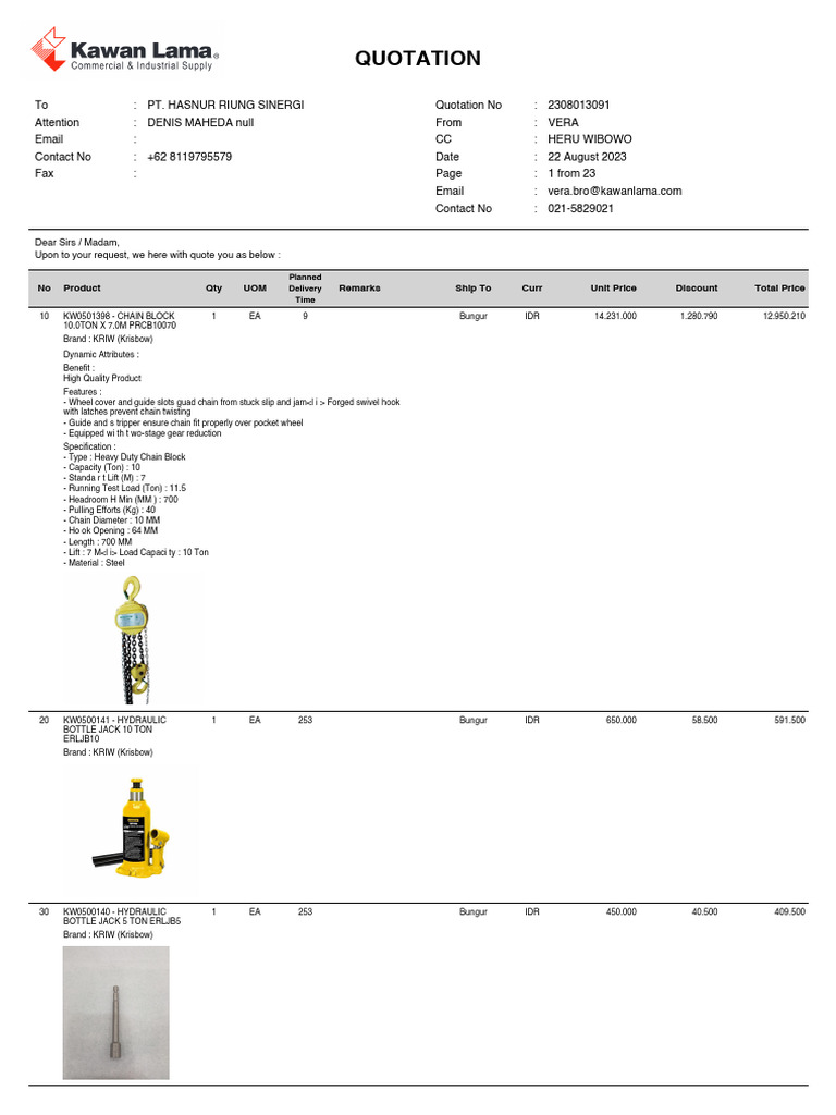 Surat Penawaran - Quotation Tools | PDF | Tools | Equipment