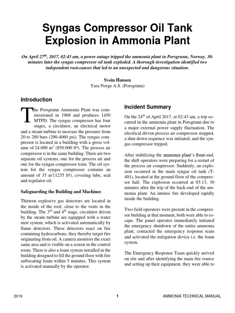 Syn Gas Compressor Oil Tank Explosion | PDF | Fires | Nitrogen