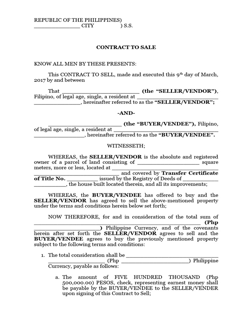 Sample Deed of Sale House and Lot One | PDF | Sales | Taxes