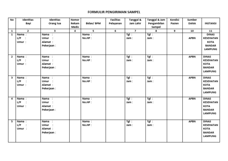 Formulir Pengiriman Sampel SHK | PDF