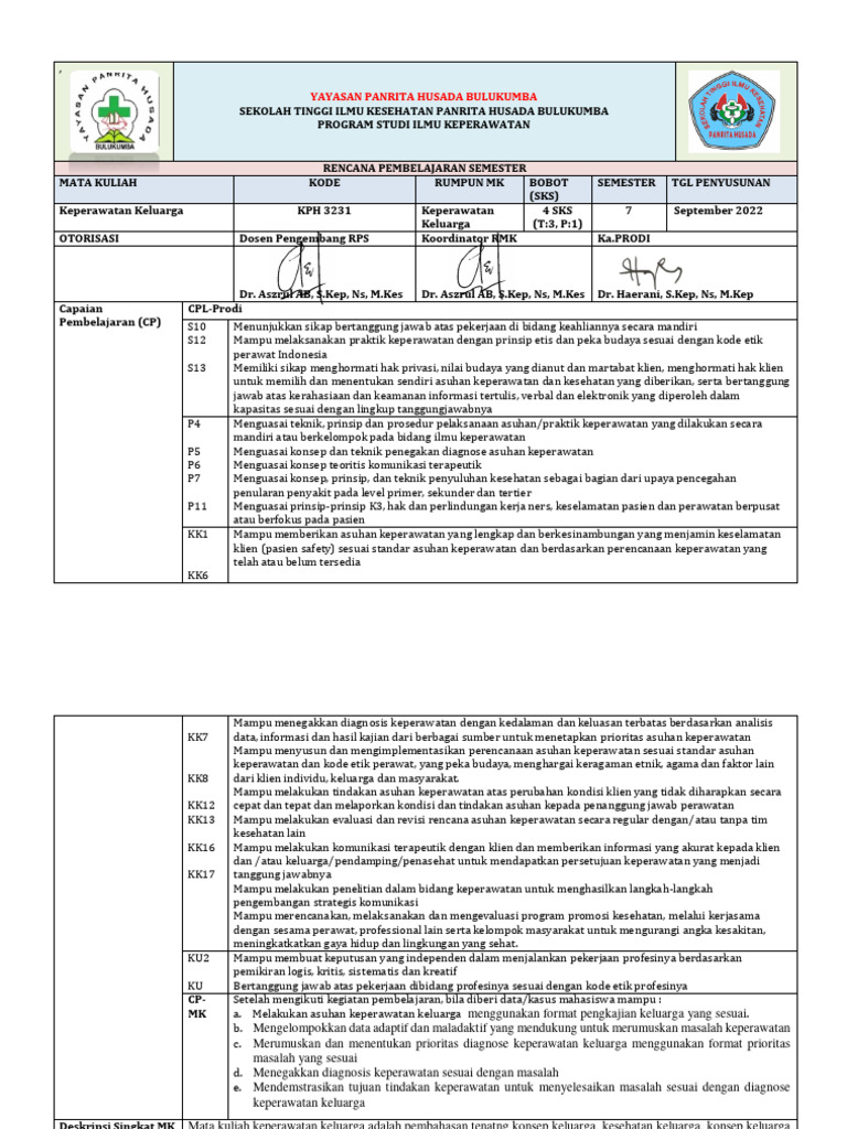 2023-2024 - Ganjil - RPS Kep - Keluarga - Selayar | PDF | Pengembangan Diri | Sains & Matematika
