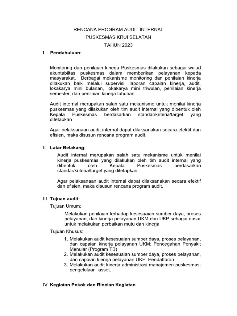 1632 Rencana Program Audit Internal | PDF | Pengelolaan Keuangan & Uang