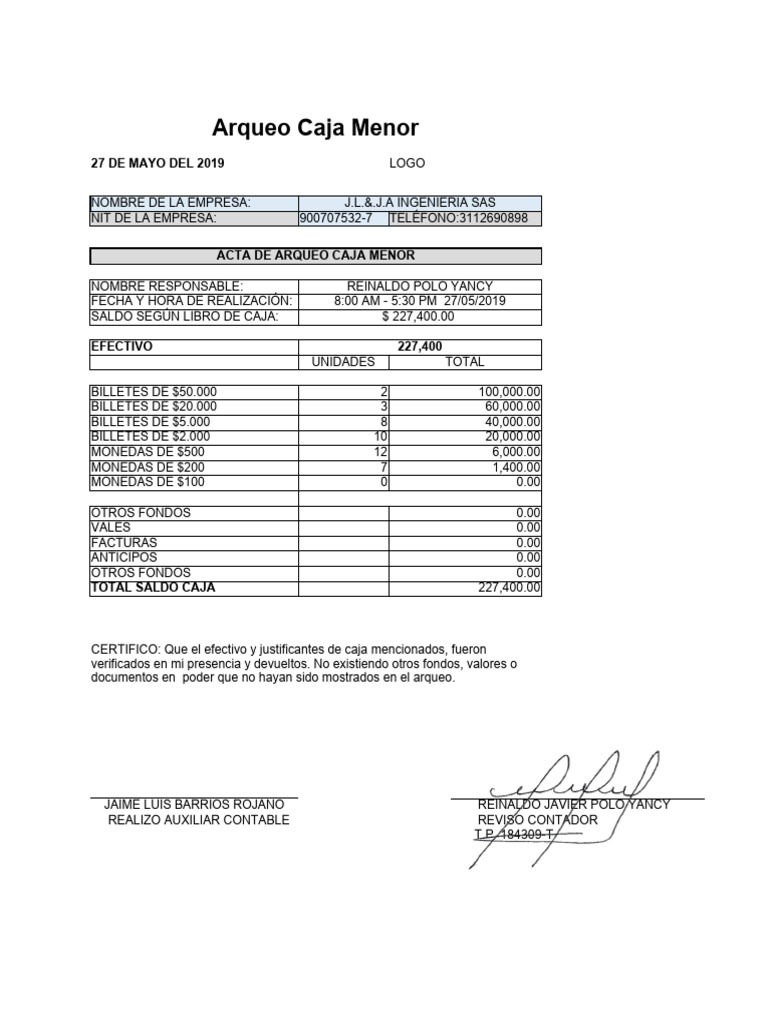 Arqueo Caja Menor e Inventario | PDF | Ingeniería
