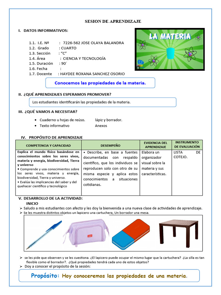 D3 A1 SESION CT. Conocemos Las Propiedades de La Materia. | PDF ...