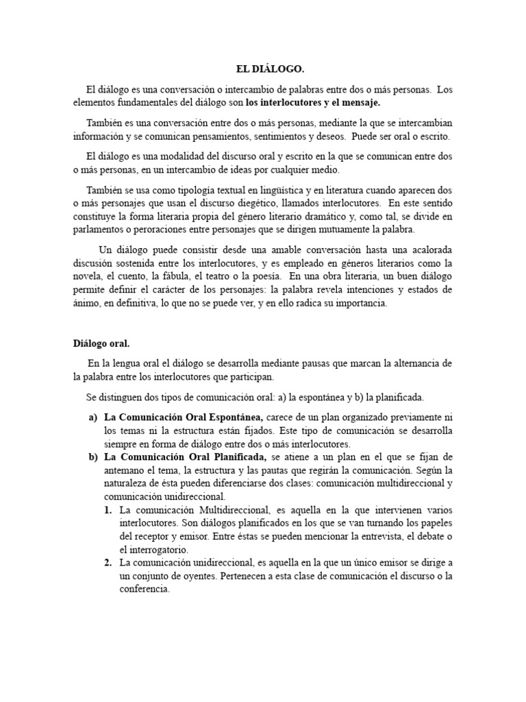 Elementos y Tipos de Diálogo Oral | PDF | Comunicación | Comunicación ...