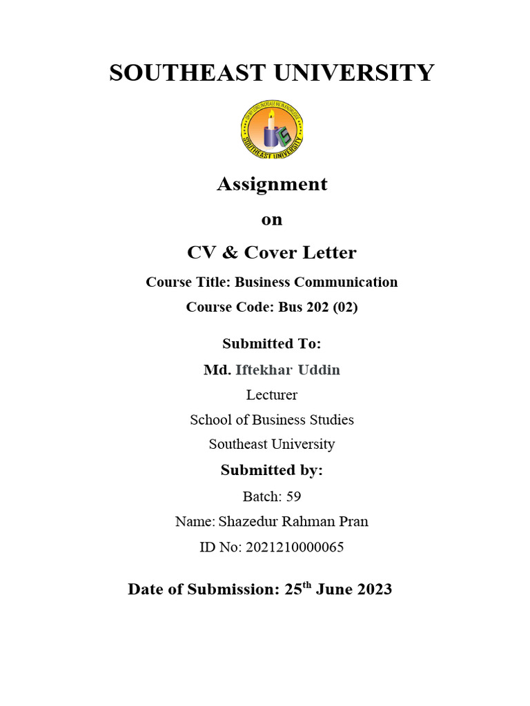 Shajidur Pran Cover Letter & CV | PDF | Career & Growth | Business
