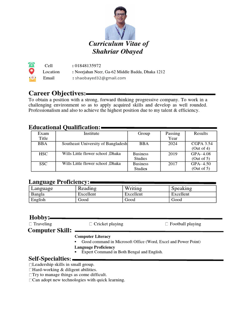 Shahriar Obayed New CV | PDF | Bangladesh | Dhaka