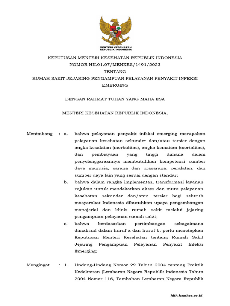 KMK No. HK.01.07 MENKES 1491 2023 TTG RS Jejaring Pengampuan Pelayanan ...