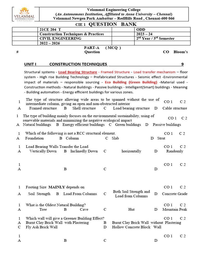 Ques BANK CTP CIE 1 | PDF | Green Building | Crane (Machine)