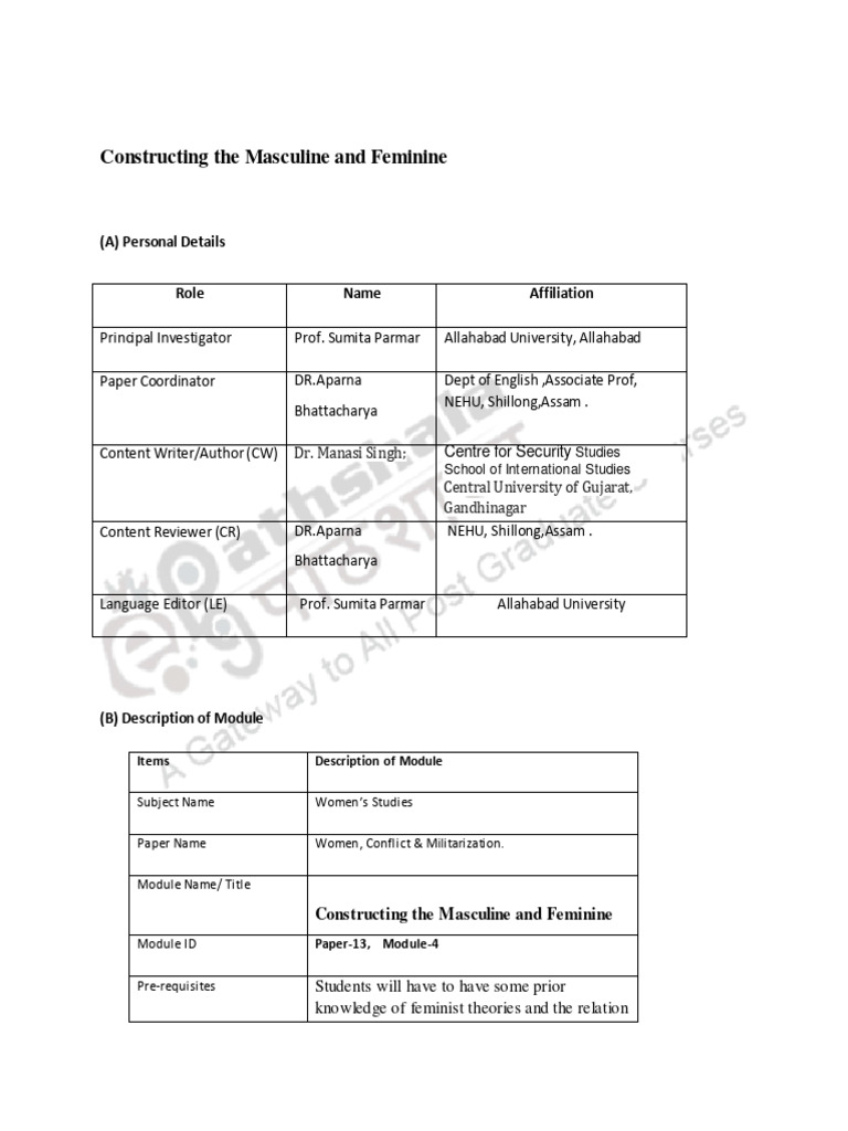 Development of Masculinity and Feminity | PDF | Masculinity | Femininity