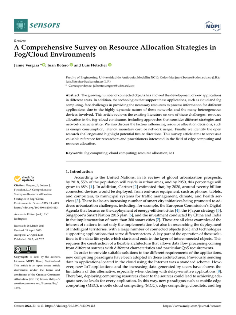 A Comprehensive Survey On Resource Allocation Strategies in Fog - Cloud Environments - Sensors ...