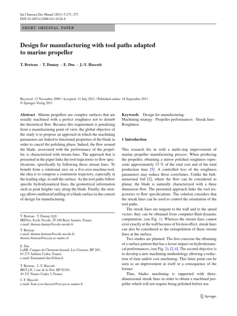 Design For Manufacturing With Tool Paths Adapted To Marine Propeller ...