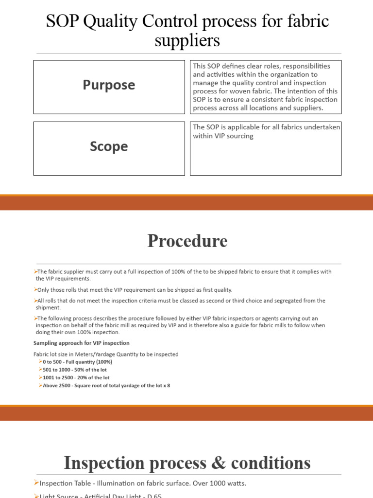 SOP Quality Control Process For Fabric Suppliers: Purpose | PDF ...