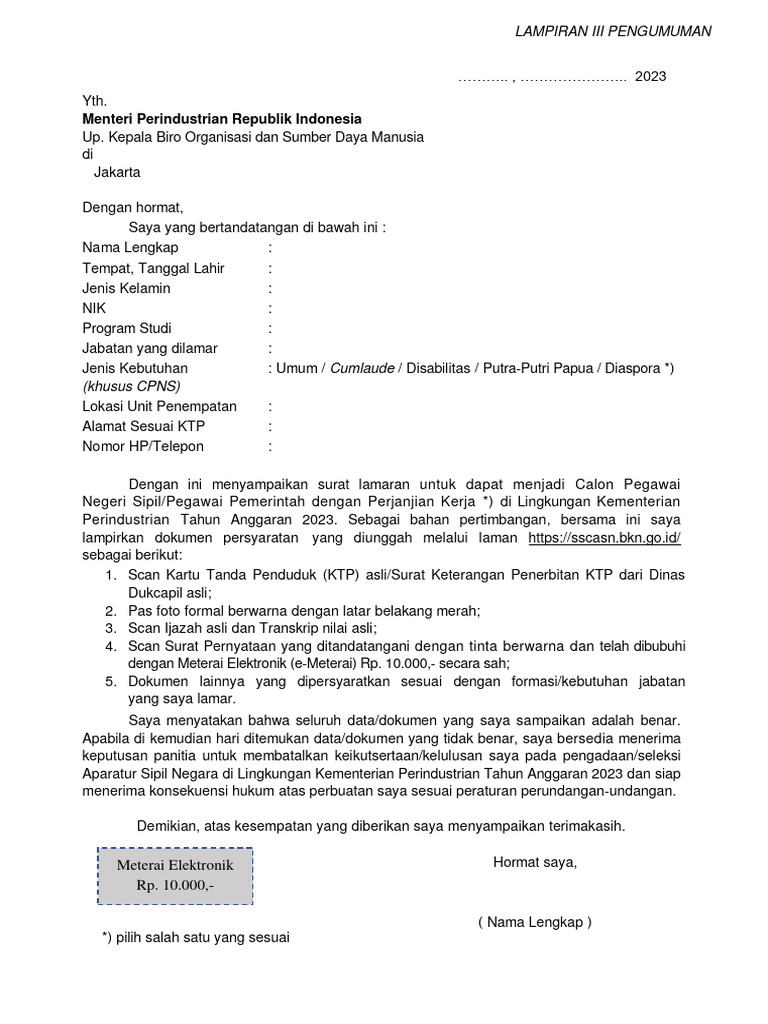 Lampiran III-VI - Format Surat | PDF