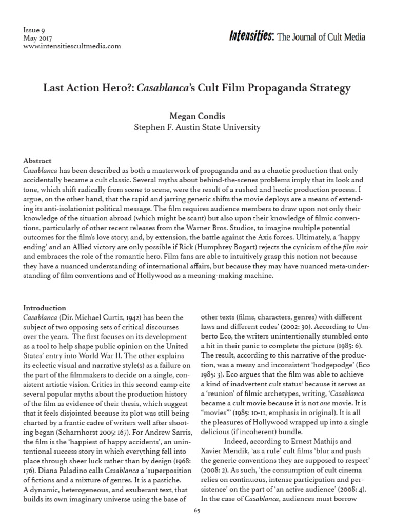 Megan Condis - Casablanca’s Cult Film Propaganda Strategy | PDF | Film Noir