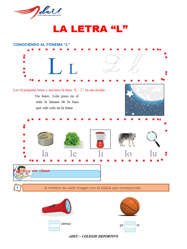 La Letra "L" para Primer Grado de Primaria | PDF