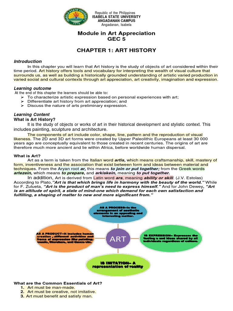 Module in Art Appreciation Gec 5 Chapter 1: Art History | PDF | The ...
