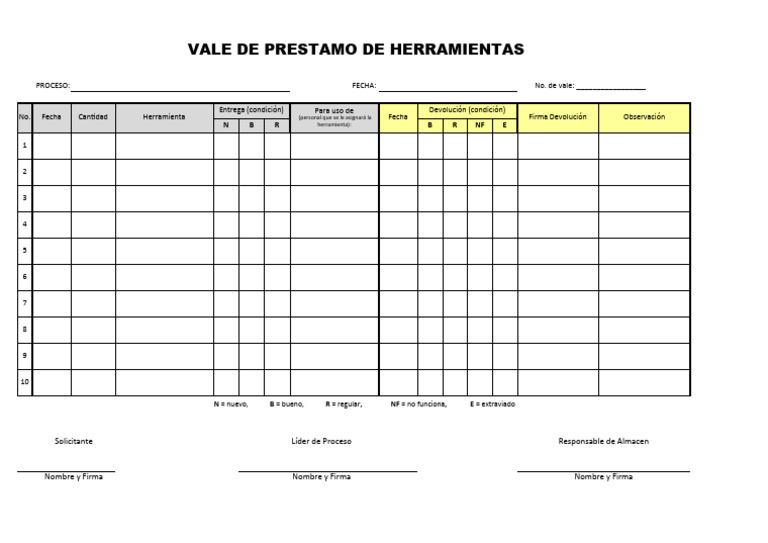 Vale de Prestamo de Herramientas | PDF