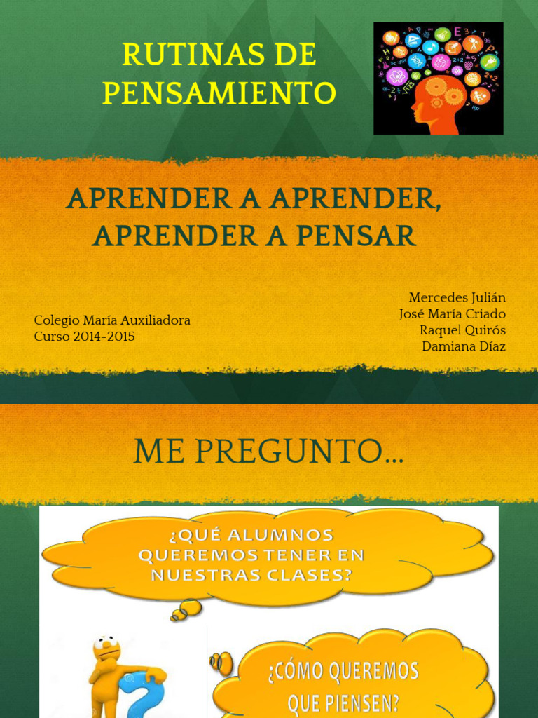 Rutinas de Pensamiento. Aprender A Aprender Aprender A Pensar ...