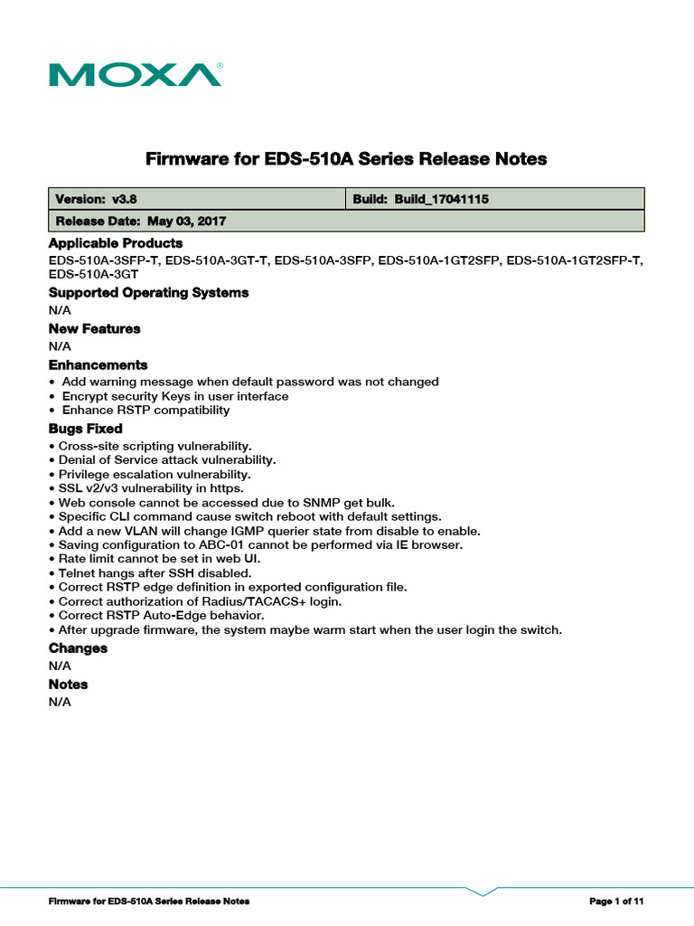 EDS-510A Series - Moxa-Eds-510a-Series-Firmware-V3.8 - Software Release ...