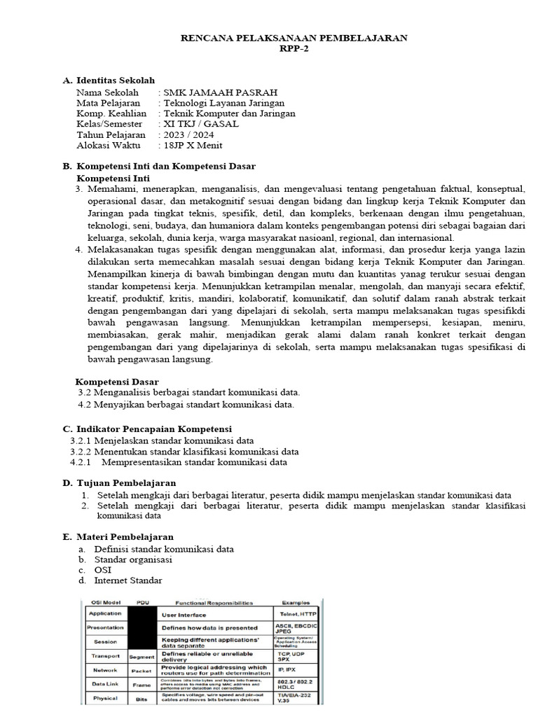 RPP-2 Teknologi Layanan Jaringan Kelas XI TKJ | PDF