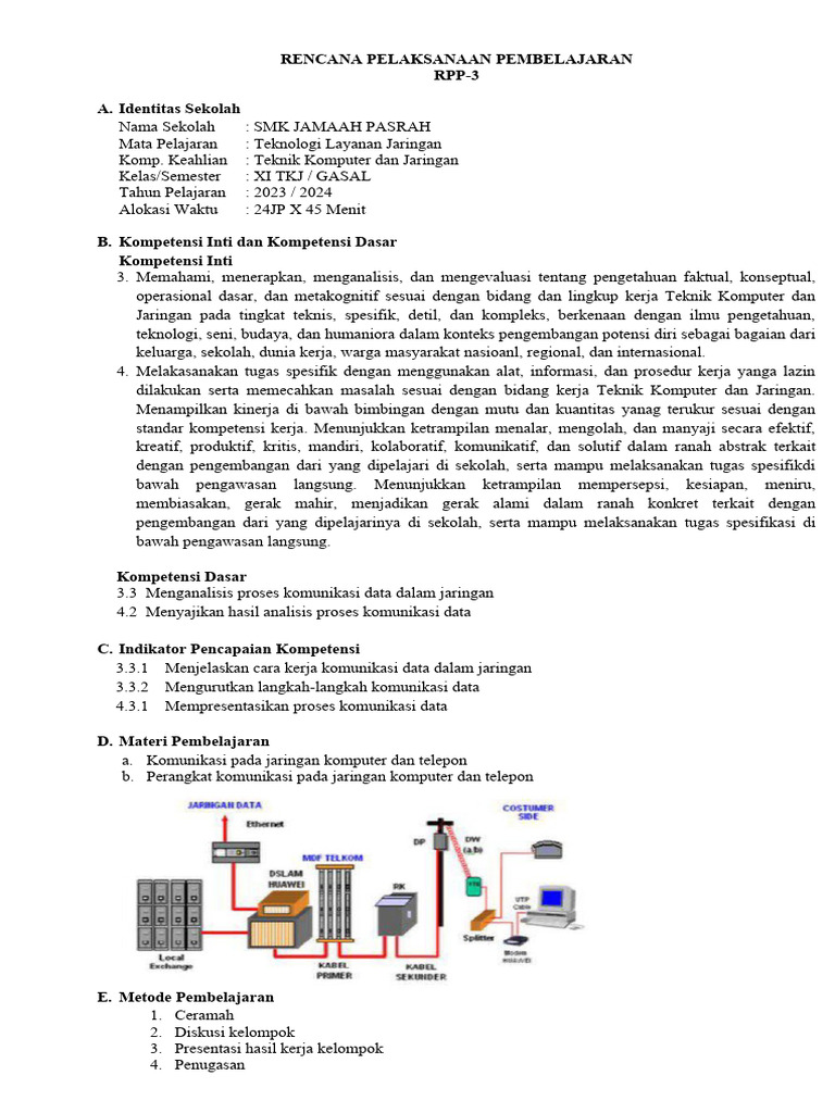 RPP-3 Teknologi Layanan Jaringan Kelas XI TKJ | PDF | Karier & Perkembangan