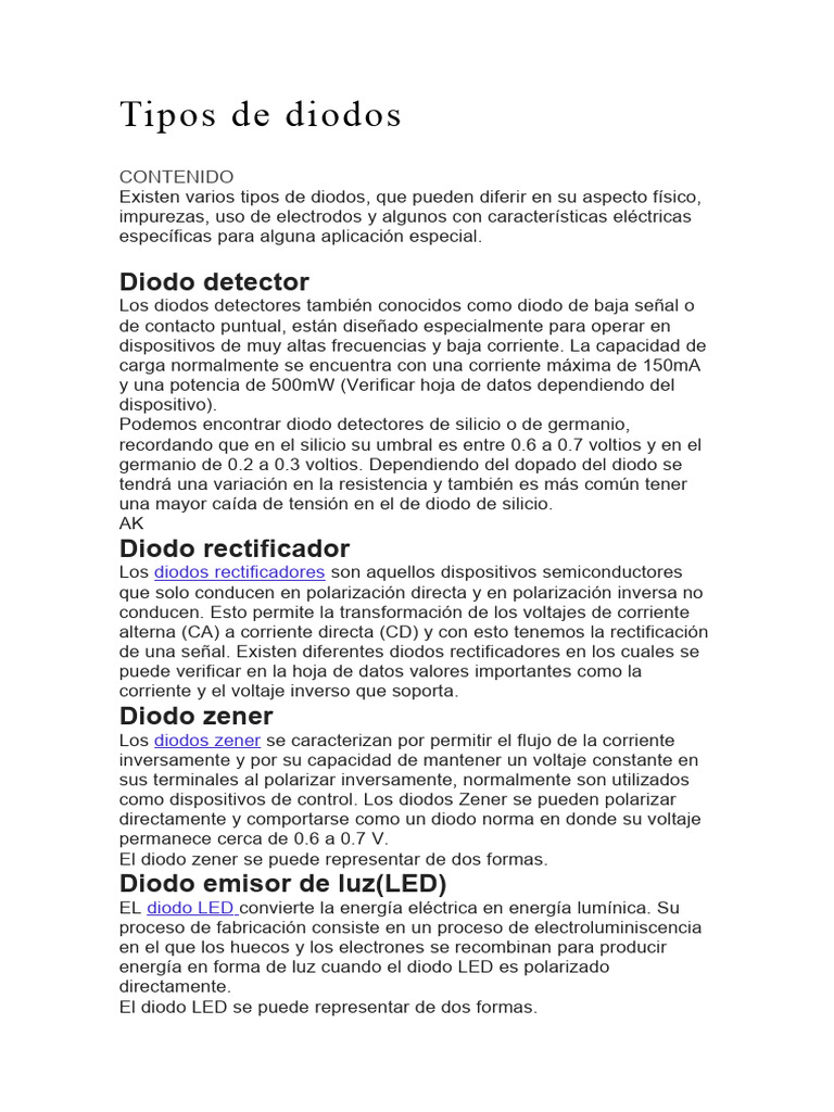Tipos de diodos | PDF | Diodo | Rectificador