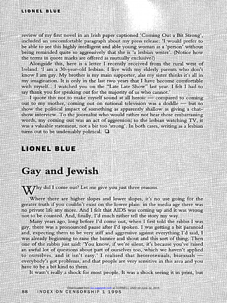 Gay and Jewish: Lionel Blue | PDF | Shabbat | Jews And Judaism