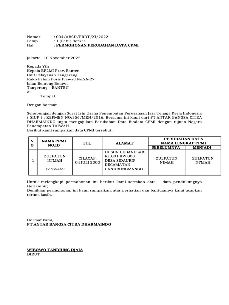 Permohonan Perubahan Data | PDF