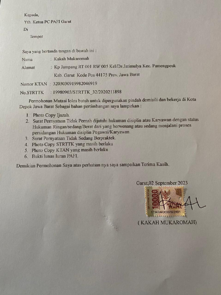 Surat Permohonan Mutasi | PDF