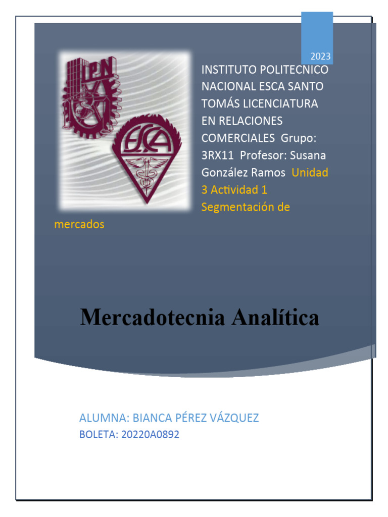 Unidad 3 Act1 Segmentación De Mercados Pdf Producto Negocio