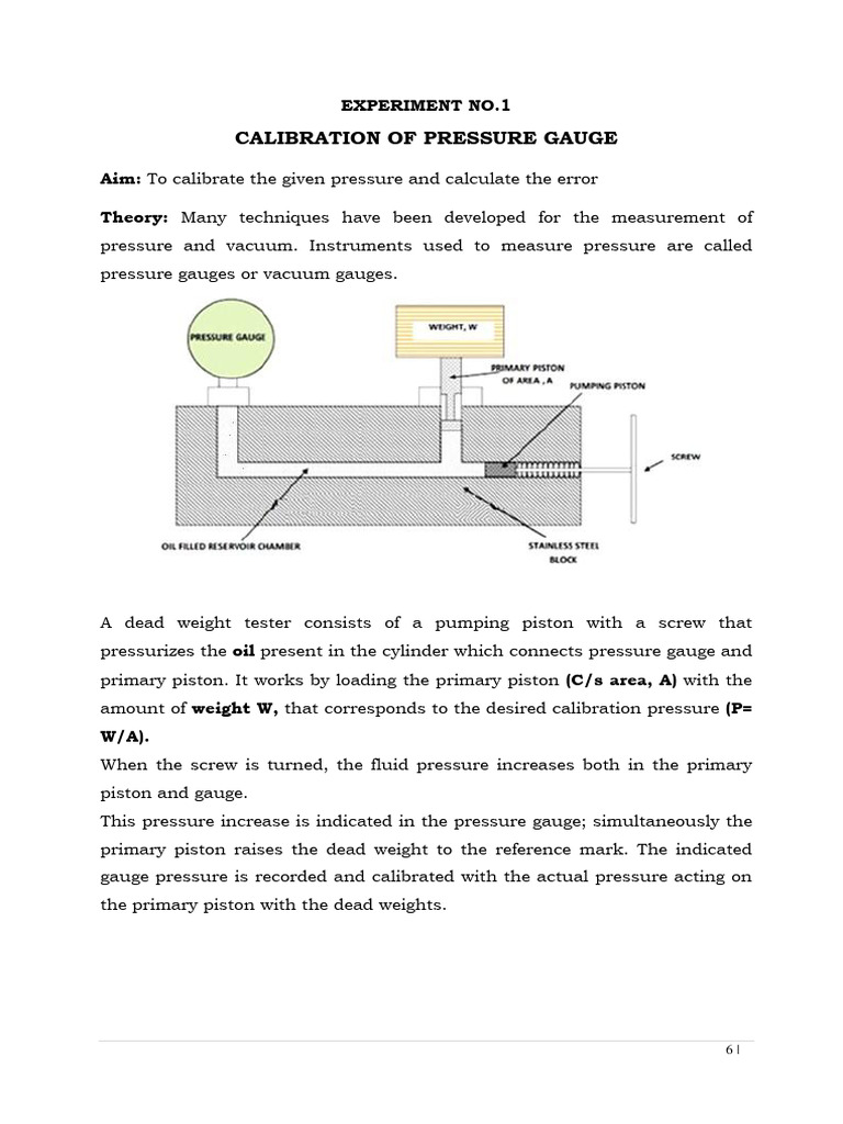 Pressure Gauge MT Lab 1 | PDF | Pressure Measurement | Calibration