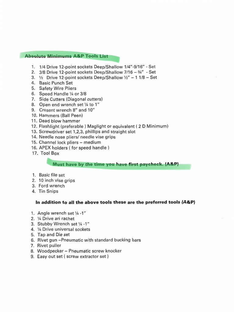 Minimum Tool List | PDF