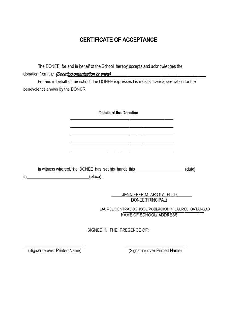 Deed of Acceptance for Donation | PDF