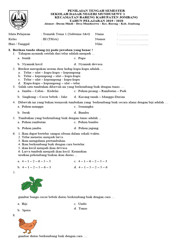 SOAL PTS KELAS 3 TEMA 1 Bagian 2 | PDF